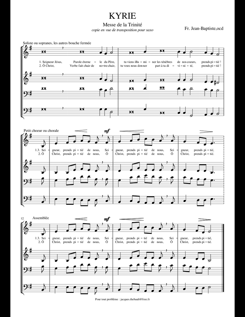KYRIE Messe de la Trinité sheet music for Voice download free in PDF or MIDI
