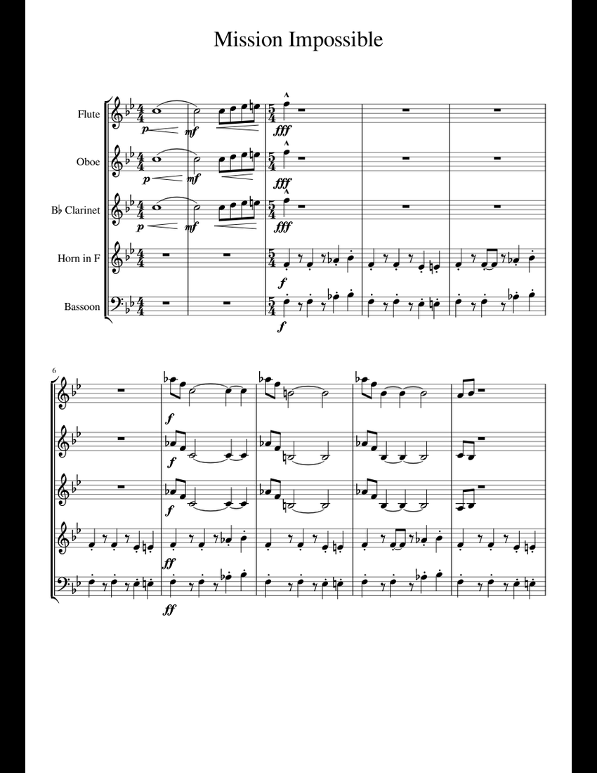 Mission Impossible (Wind Quintet) sheet music for Flute, Clarinet, Oboe ...