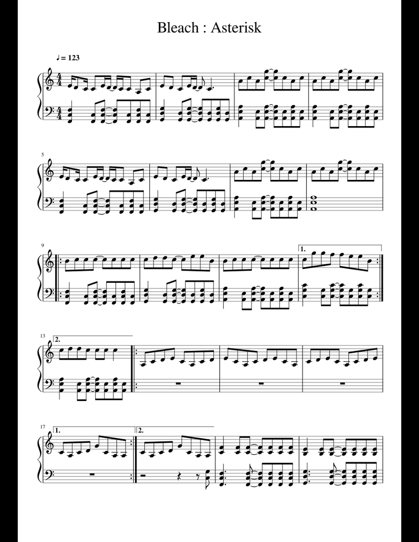 Asterisk - Bleach sheet music for Piano download free in PDF or MIDI