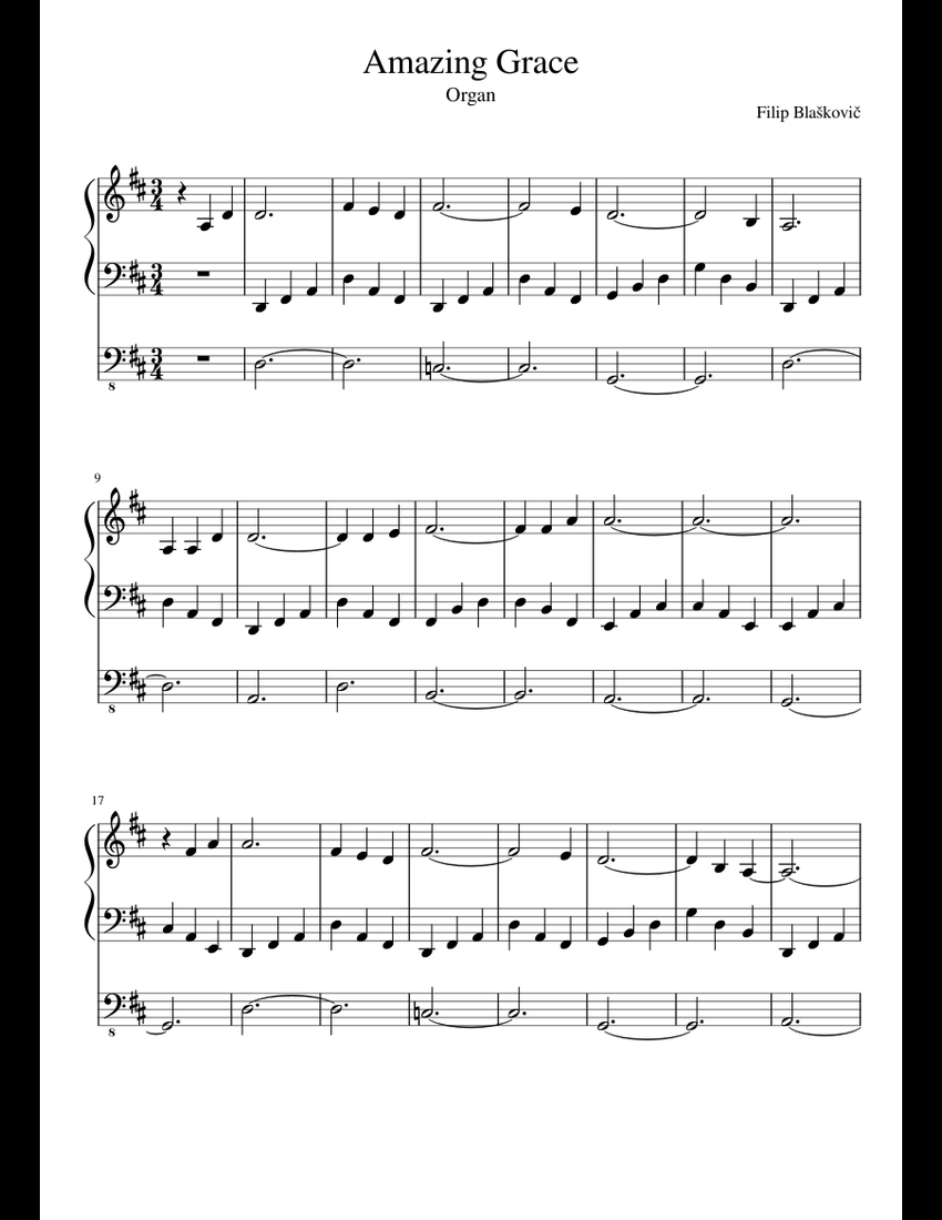 Amazing Grace sheet music for Organ download free in PDF or MIDI