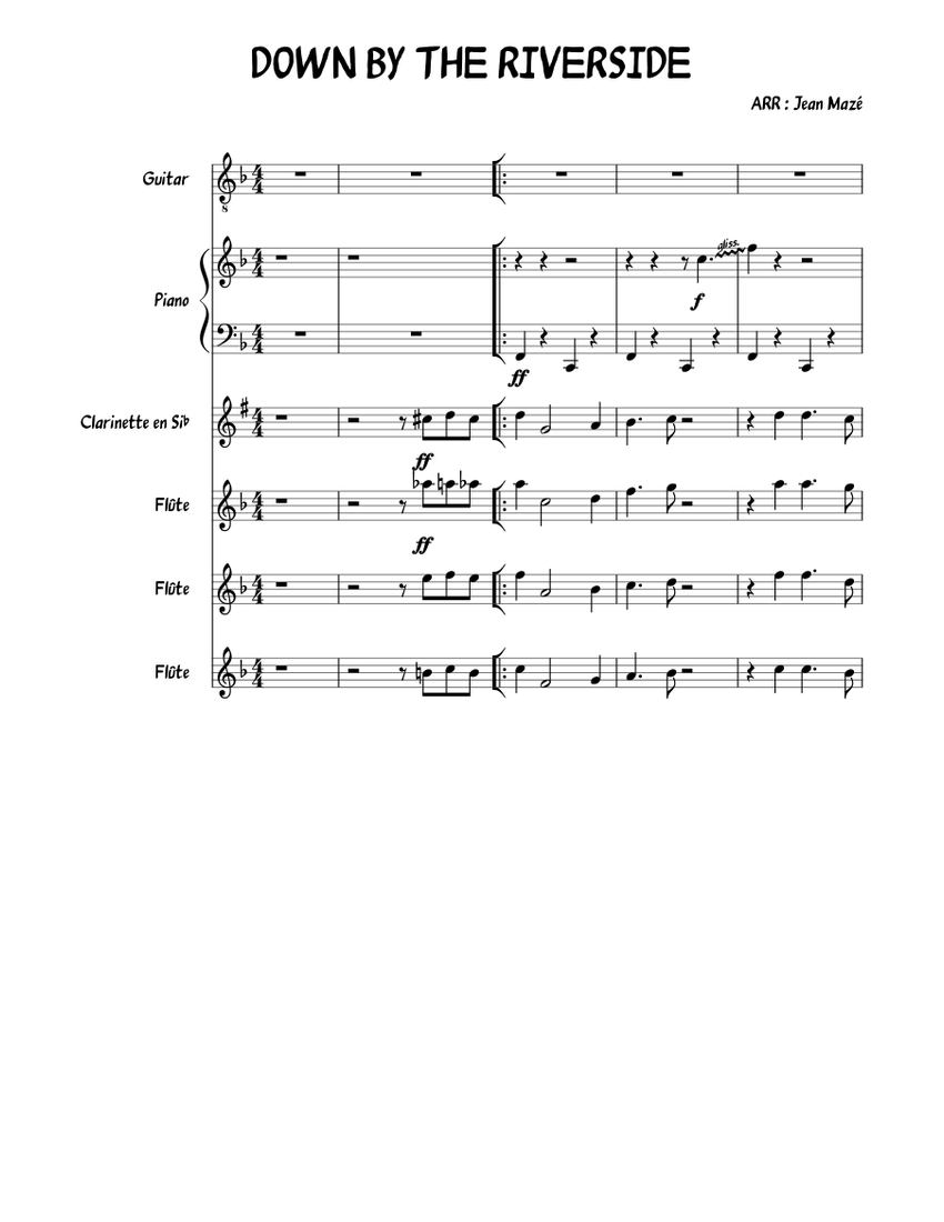 DOWN BY THE RIVERSIDE Sheet music for Piano, Clarinet, Flute, Guitar ...
