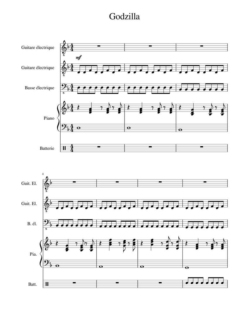 Godzilla 3 Sheet music for Tenor Saxophone, Guitar, Bass, Percussion ...