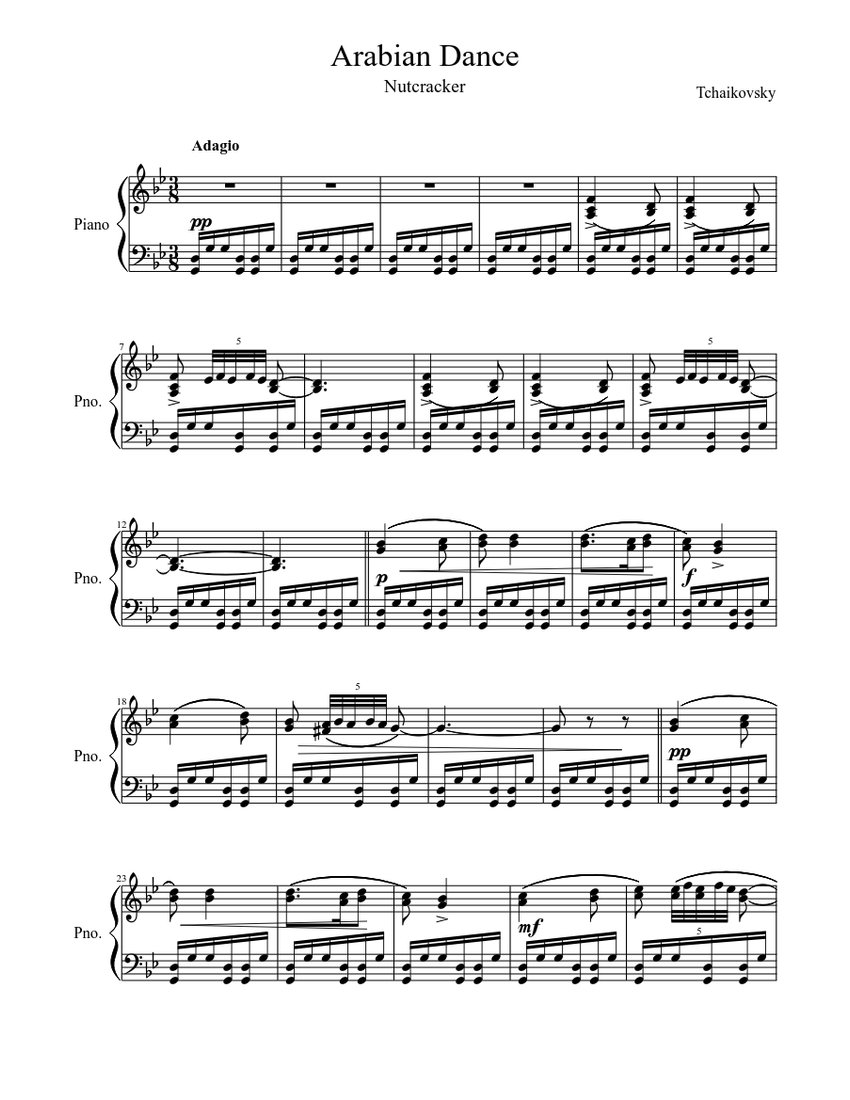 Arabian Dance - "The Nutcracker" Sheet music for Piano (Solo ...