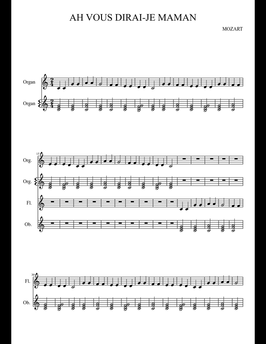 AH VOUS DIRAI-JE MAMAN DI MOZART sheet music download free in PDF or MIDI