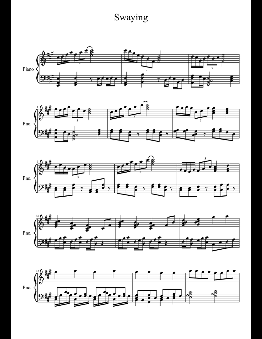Swaying sheet music download free in PDF or MIDI