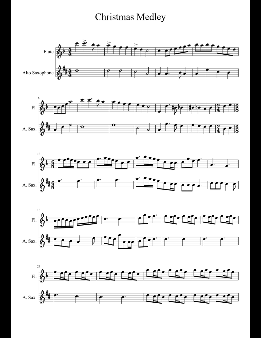 Christmas Medley sheet music for Flute, Alto Saxophone download free in ...