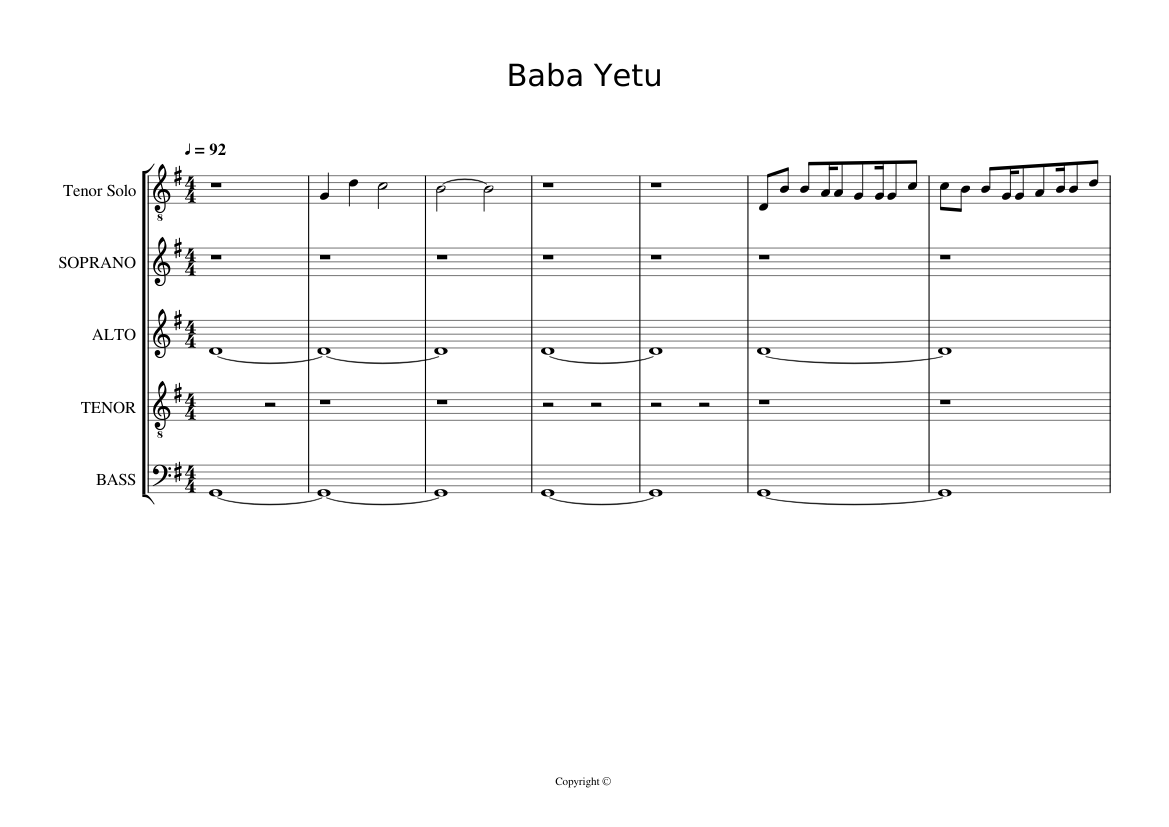 Baba Yetu sheet music download free in PDF or MIDI