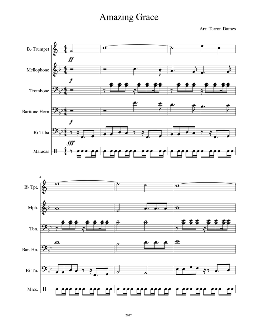 Amazing Grace Sheet music for Trumpet, French Horn, Trombone, Tuba ...
