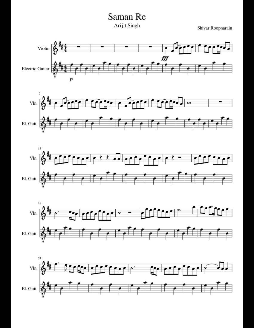Saman Re sheet music for Violin, Guitar download free in PDF or MIDI