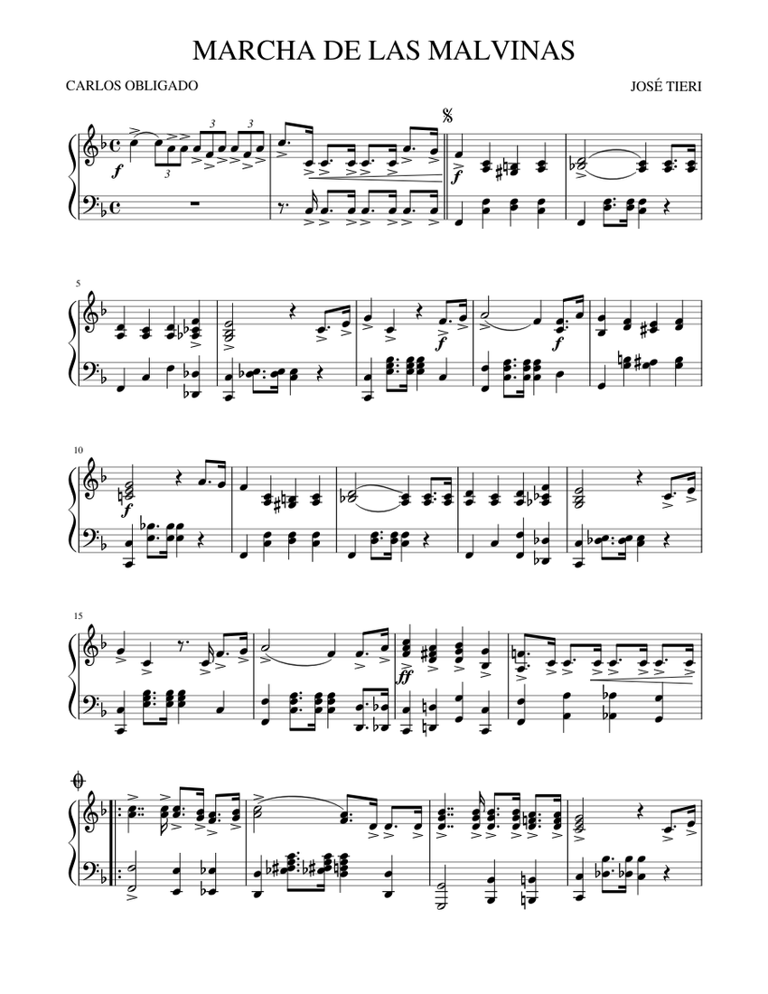 MARCHA DE LAS MALVINAS Sheet music for Piano | Download free in PDF or MIDI | Musescore.com