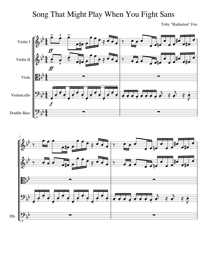 Song That Might Play When You Fight Sans sheet music for Violin, Viola ...