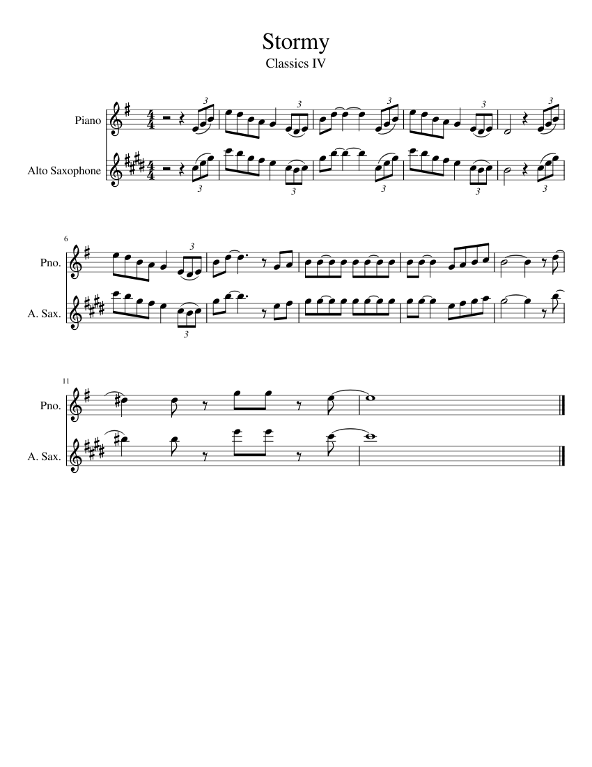 Stormy for Alto Sax by Classics IV sheet music for Piano, Alto ...