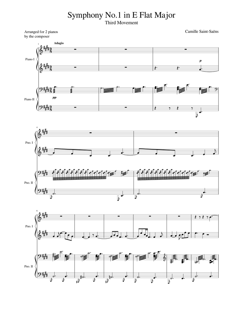 Saint-Saëns Symphony No. 1, 3rd Mvmt-Adagio (Arr. for 2 pianos) Sheet ...