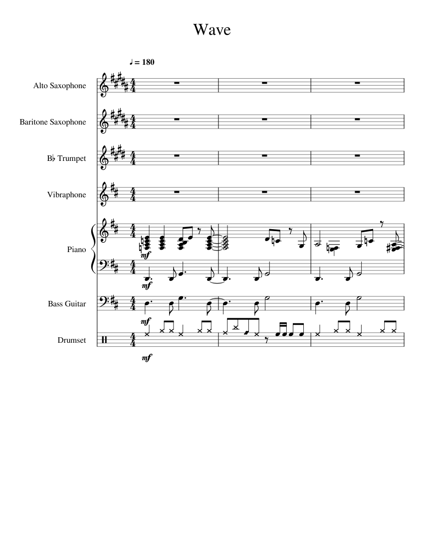 Wave Sheet music for Piano, Alto Saxophone, Baritone Saxophone, Trumpet ...
