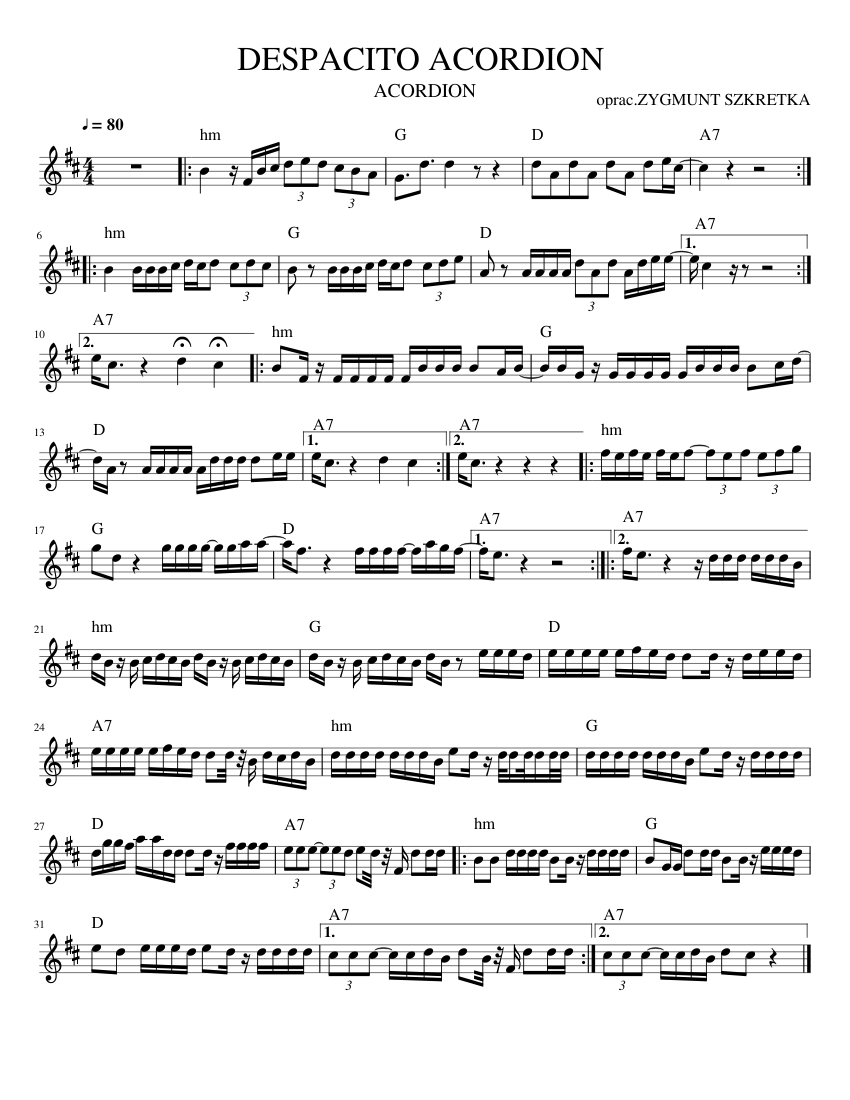 DESPACITO ACORDION Sheet music for Violin | Download free in PDF or ...