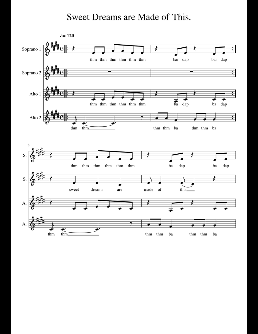 Sweet Dreams are Made of This SSAA sheet music for Voice download free ...