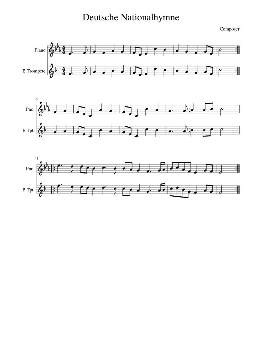Deutsche Nationalhymne Sheet music for Piano, Trumpet | Download free ...