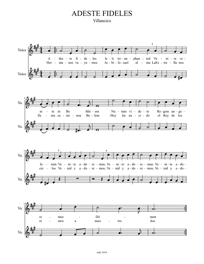 Adeste Fideles Sheet music for Voice | Download free in PDF or MIDI | Musescore.com