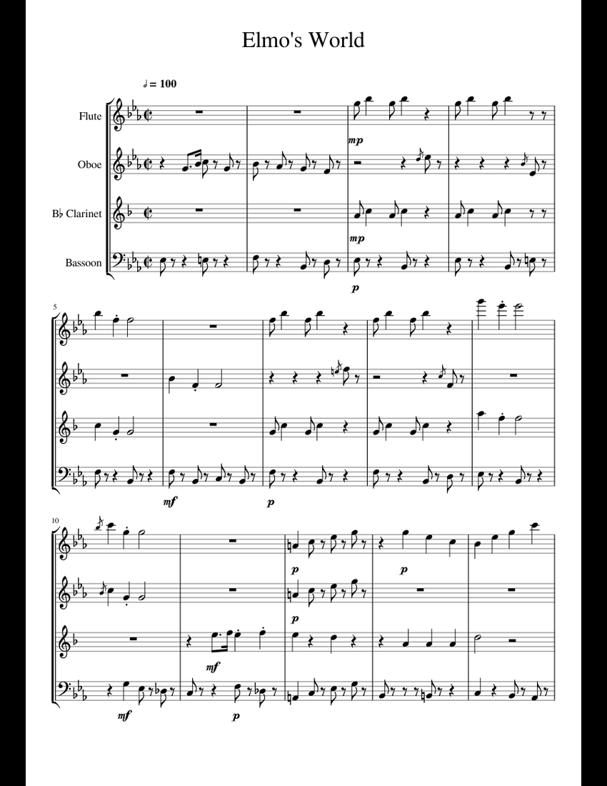 Elmo's World sheet music for Flute, Clarinet, Oboe, Bassoon download ...