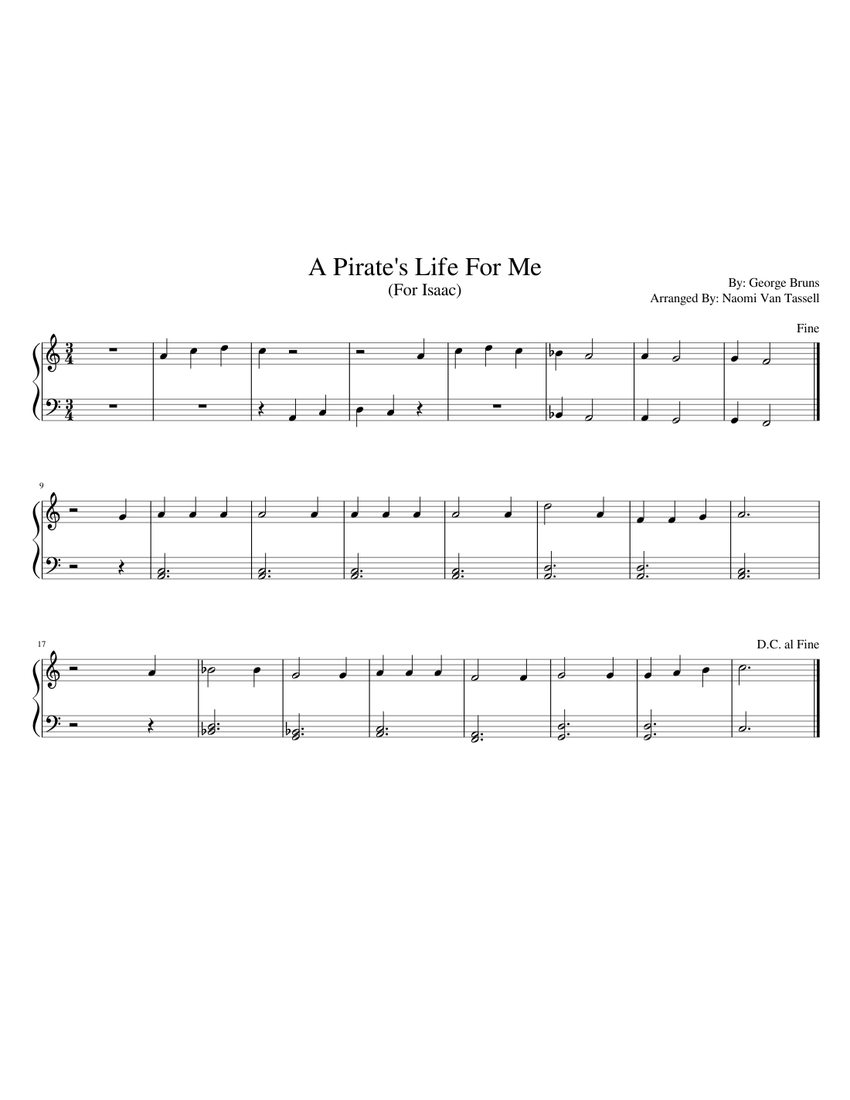 A Pirates Life For Me (For Isaac) Sheet music for Piano | Download free ...