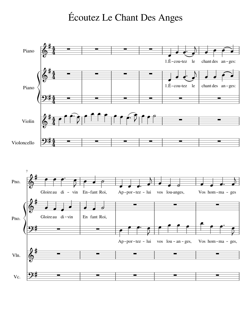 Ecoutez Le Chant Des Anges sheet music for Piano, Violin, Cello ...