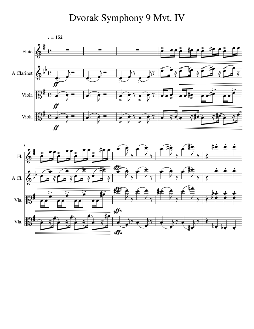 Dvorak Symphony 9 Mvt IV Sheet music for Flute, Clarinet, Viola ...