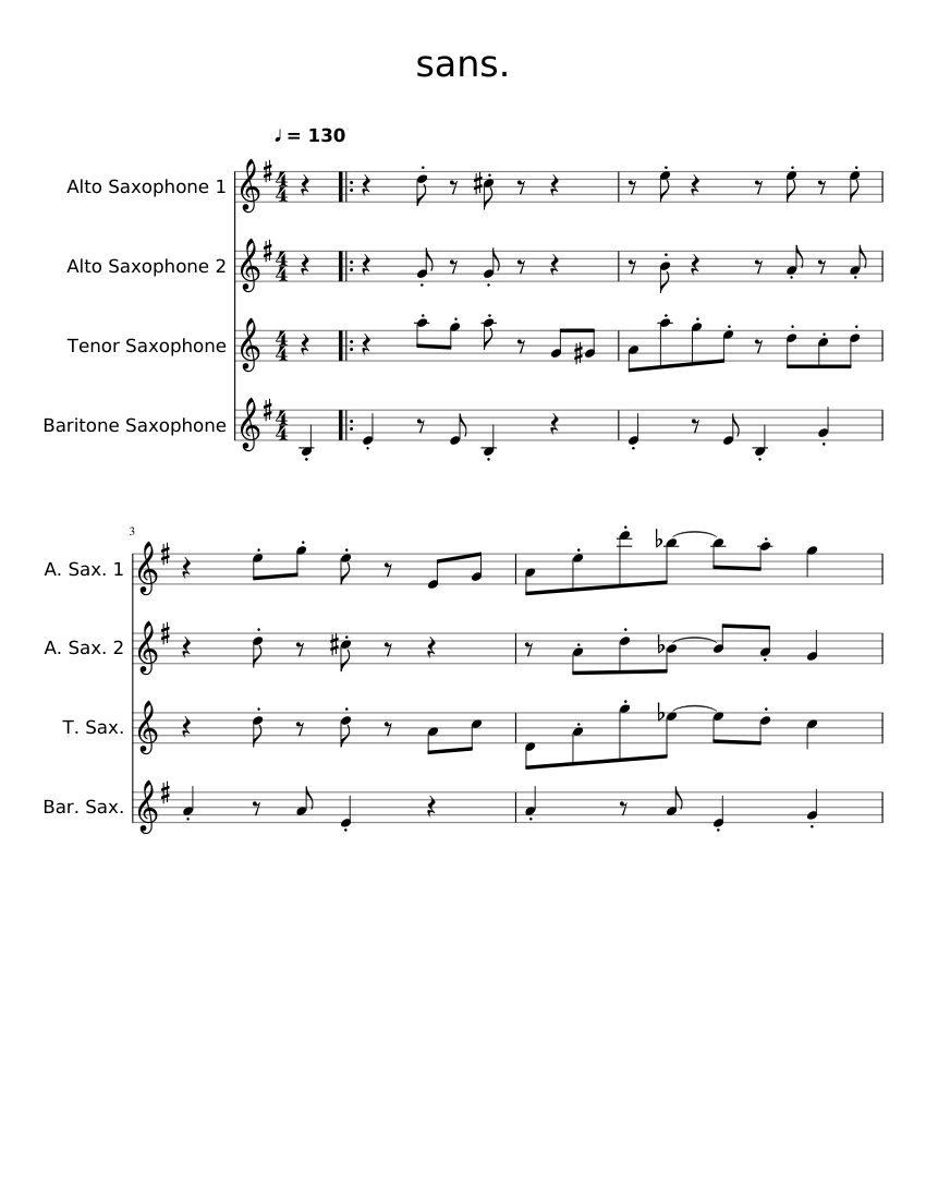 sans. Sheet music for Saxophone (Alto), Saxophone (Tenor), Saxophone ...