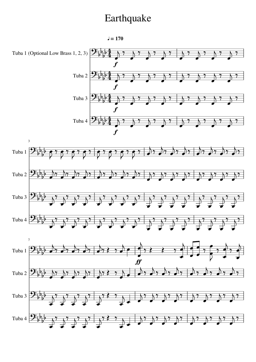 Earthquake Tuba Fanfare sheet music for Tuba download free in PDF or MIDI