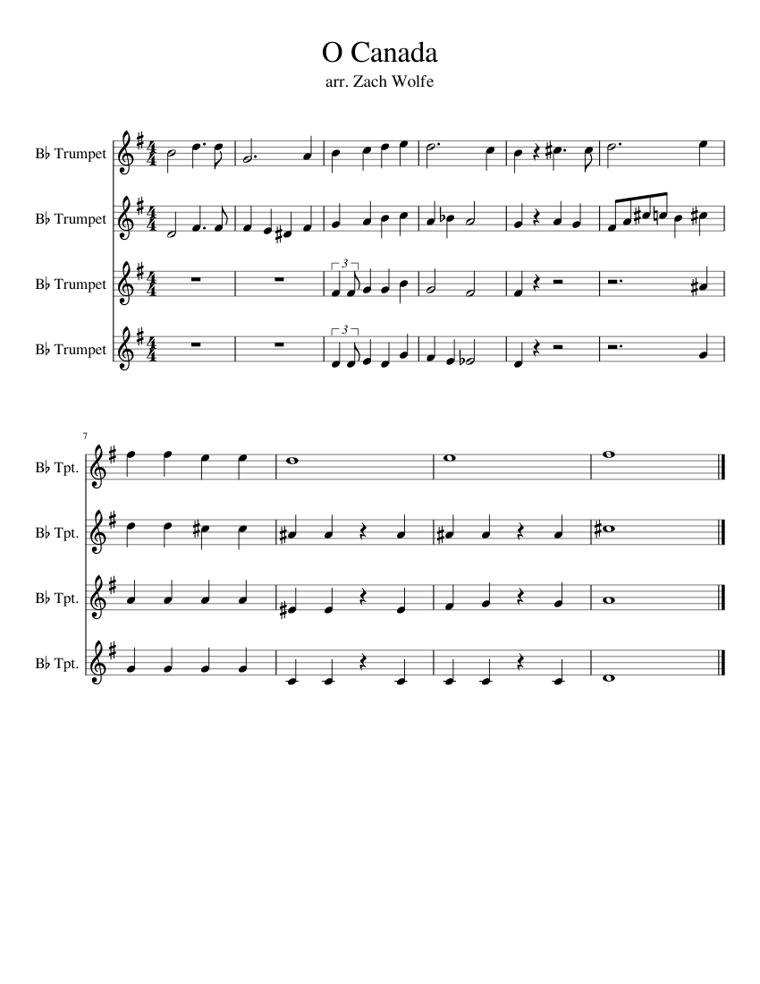 O Canada Trumpet Quartet Sheet music for Trumpet | Download free in PDF ...
