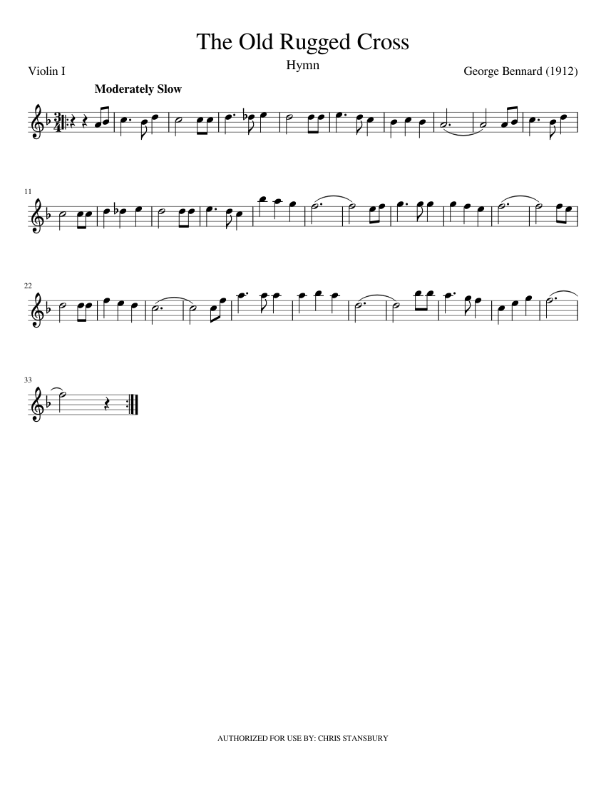 The Old Rugged Cross Sheet music for Violin (Solo) | Musescore.com