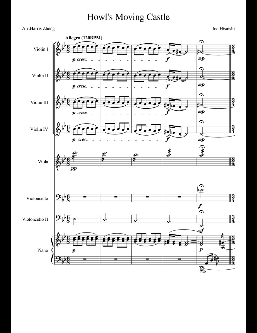 Howl's Moving Castle ~Merry Go Round Life~ (For String Octet) sheet ...