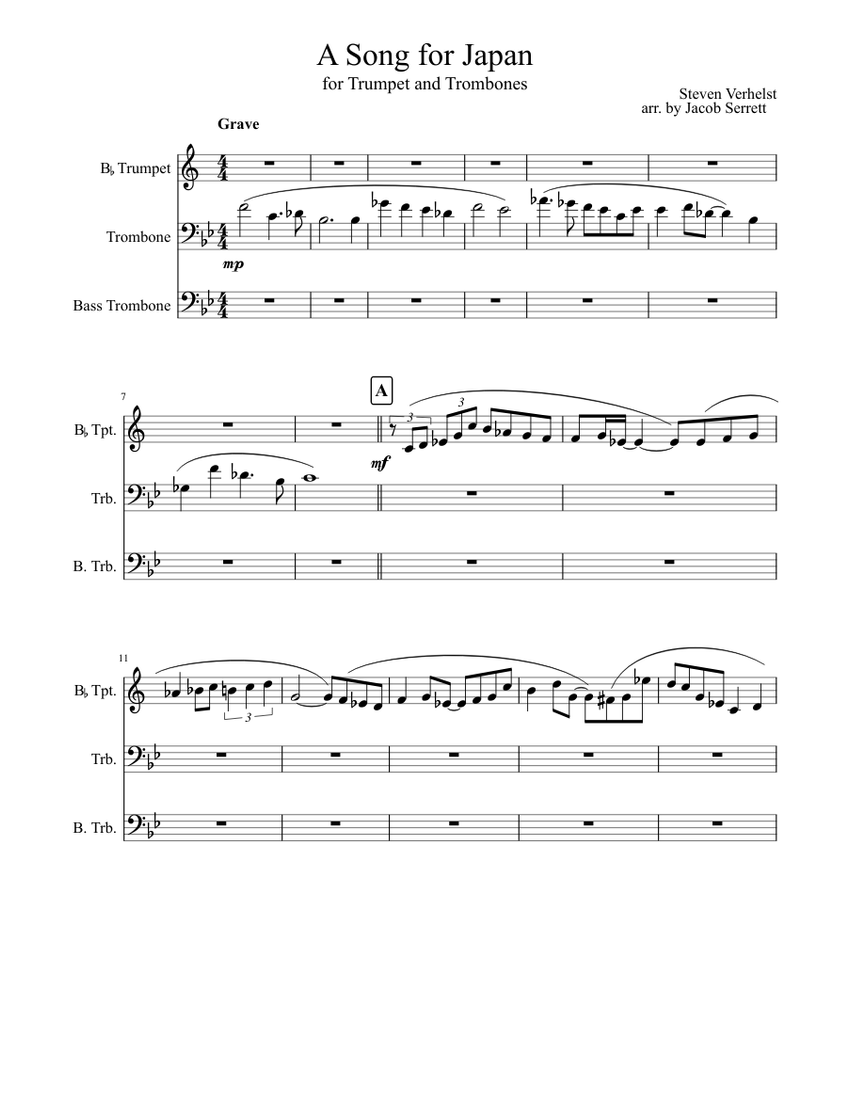 A Song for Japan Sheet music for Trumpet, Trombone | Download free in ...