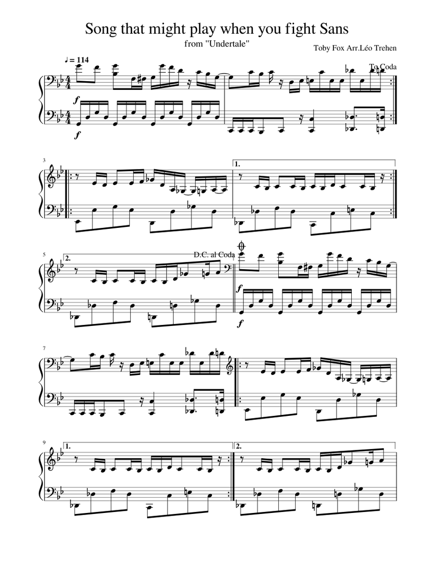Song that might play when you fight Sans Sheet music for Piano (Solo ...