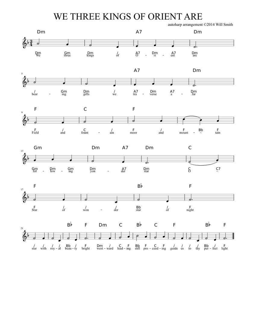 WE THREE KINGS OF ORIENT ARE Sheet music for Recorder | Download free ...