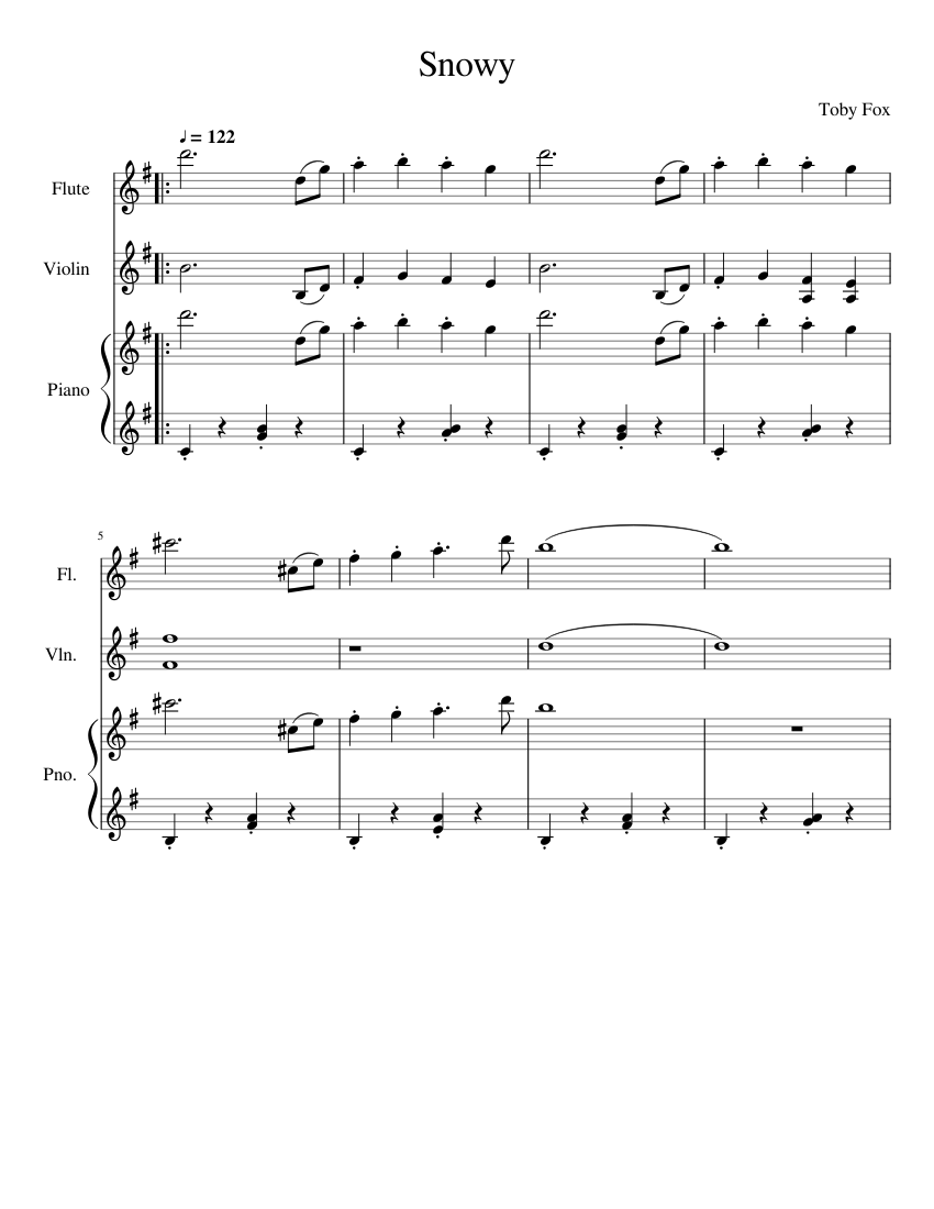 Undertale - Snowy sheet music for Flute, Violin, Piano download free in ...