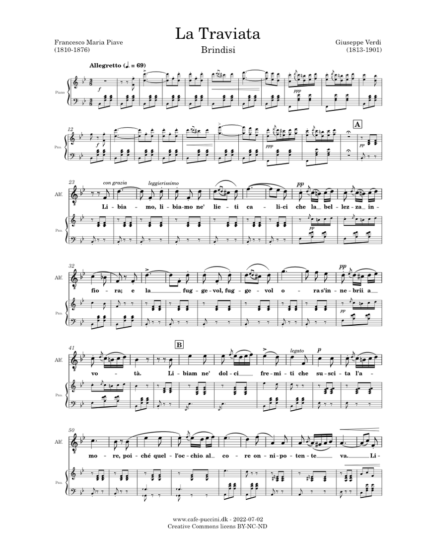 La Traviata - Verdi - Brindisi Sheet music for Piano, Voice | Download ...