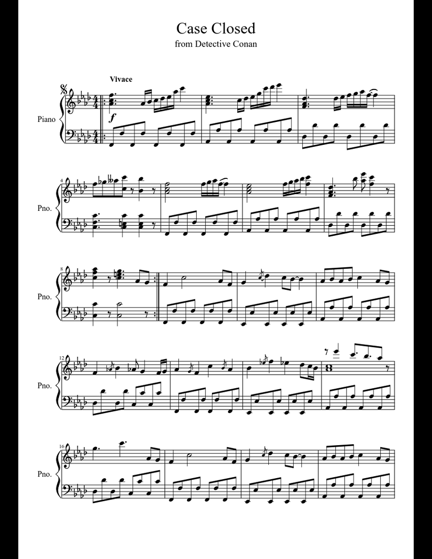Case Closed sheet music for Piano download free in PDF or MIDI