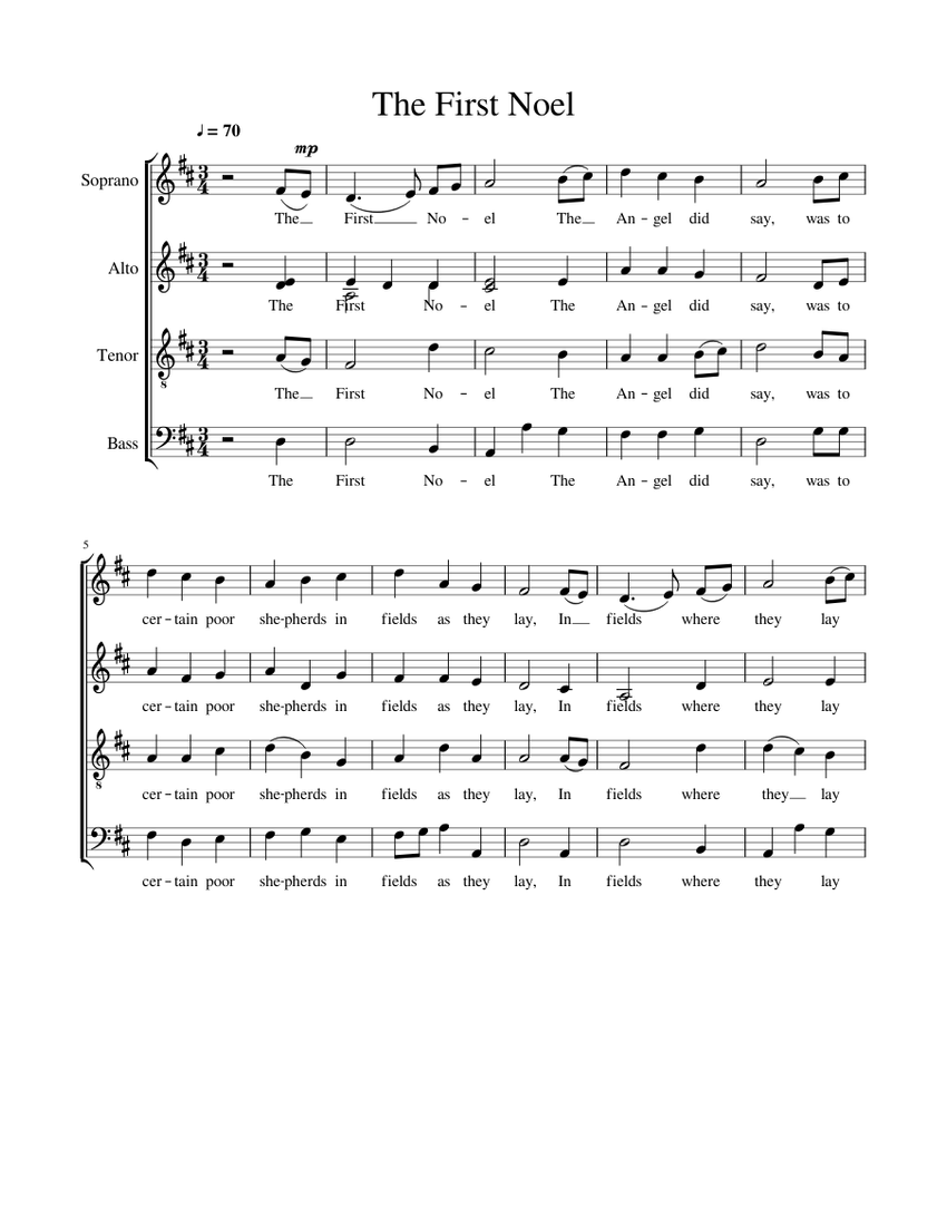 The First Noel Sheet music for Soprano, Tenor, Alto, Bass (Choral ...