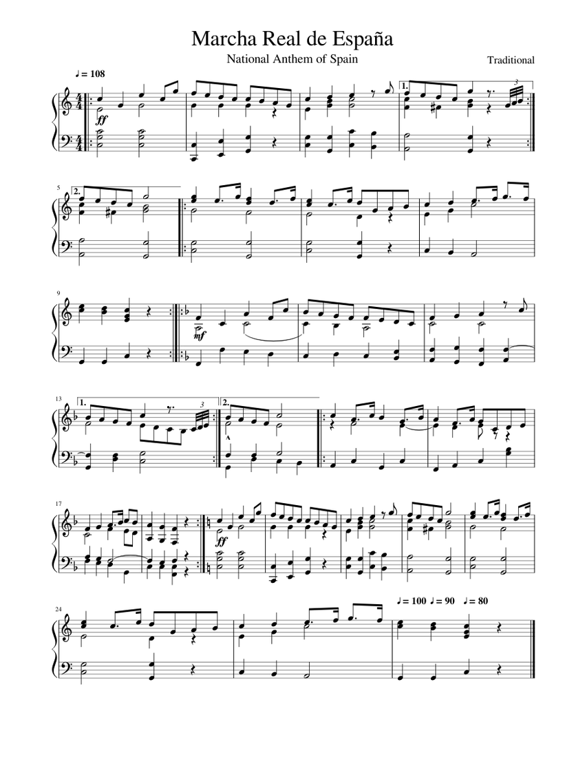 Marcha Real de España Sheet music for Piano | Download free in PDF or ...