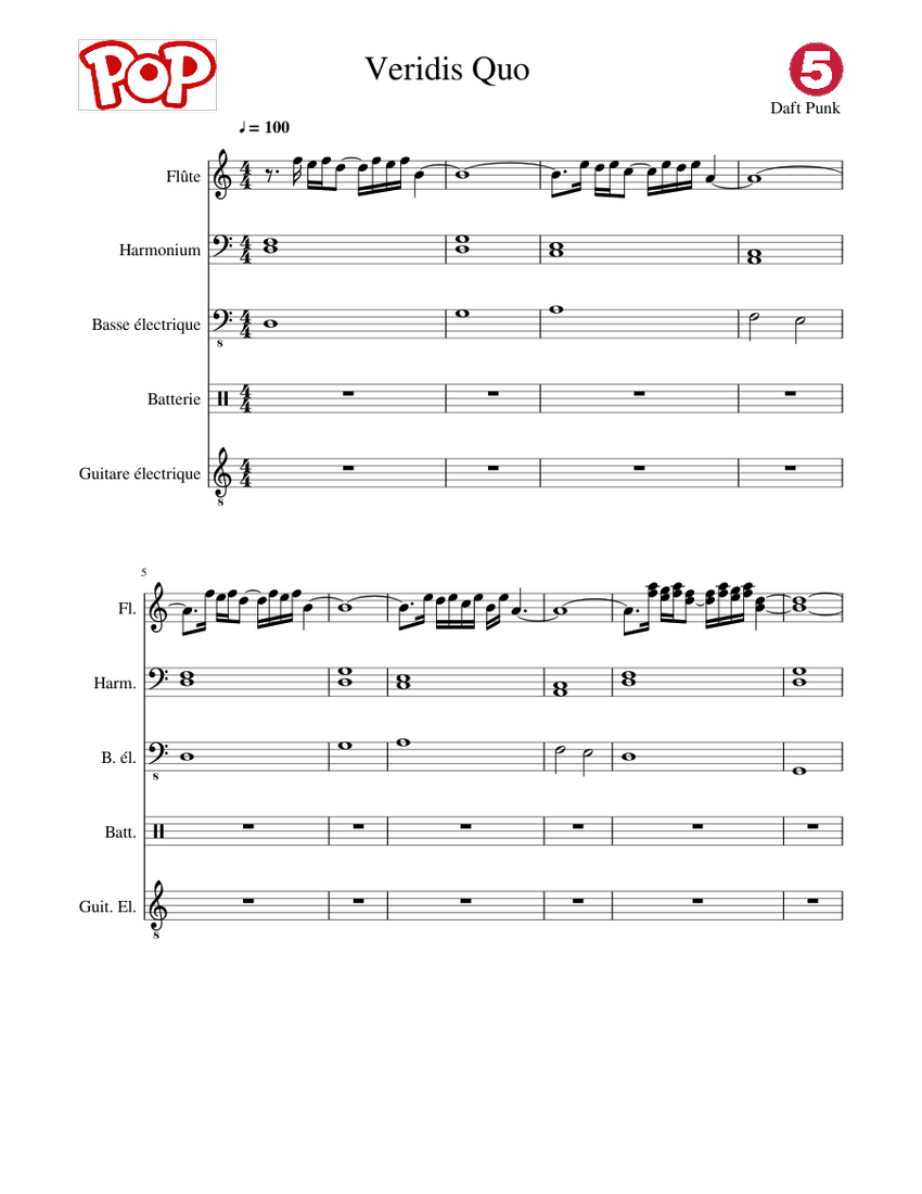 Veridis Quo Sheet music for Flute, Drum Group, Guitar, Bass & more ...