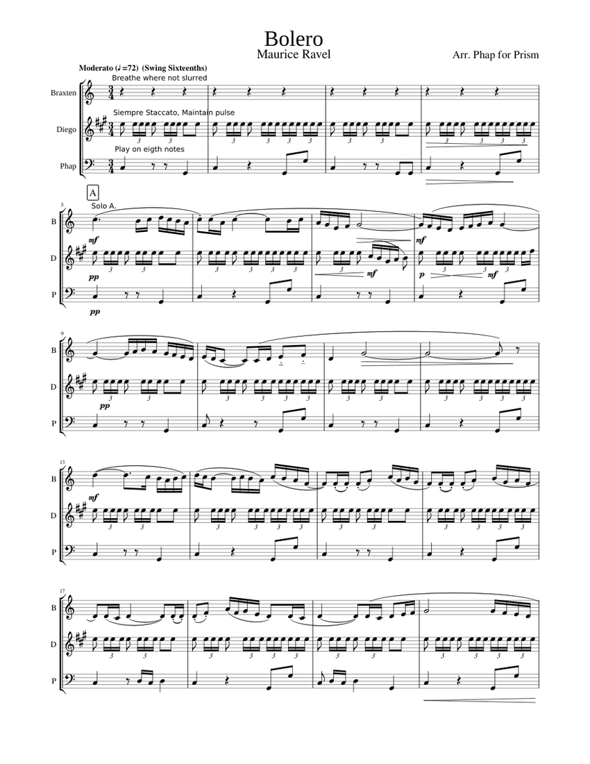 Bolero Sheet music for Flute, Alto Saxophone, Tuba | Download free in ...