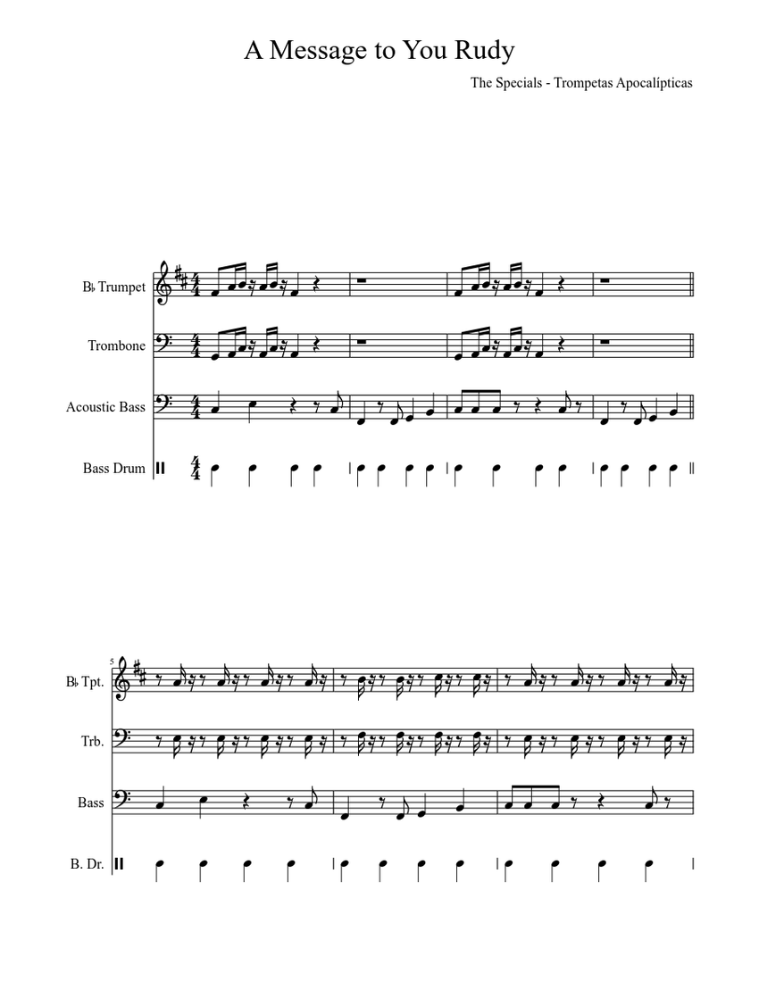 A Message to You Rudy Sheet music for Trumpet, Trombone, Bass ...