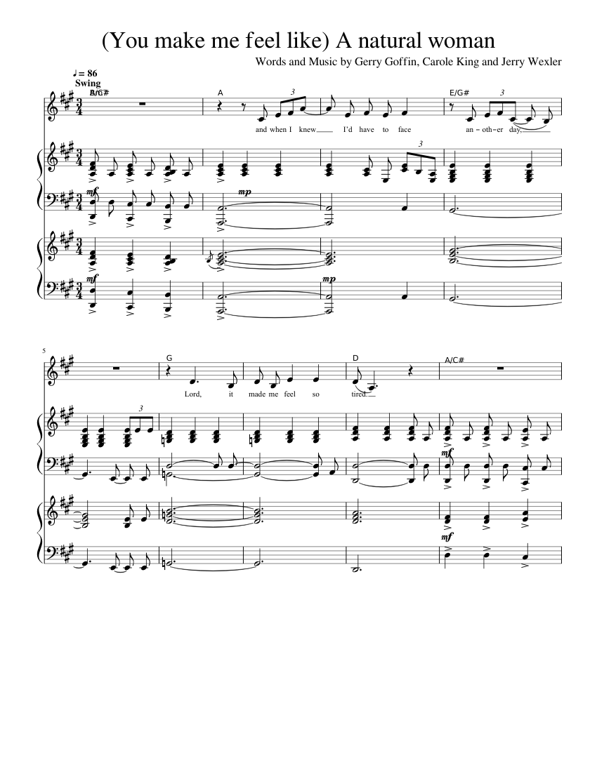 Aretha Franklin - (You make me feel like) A natural woman [02B254] sheet music for Piano, Voice ...