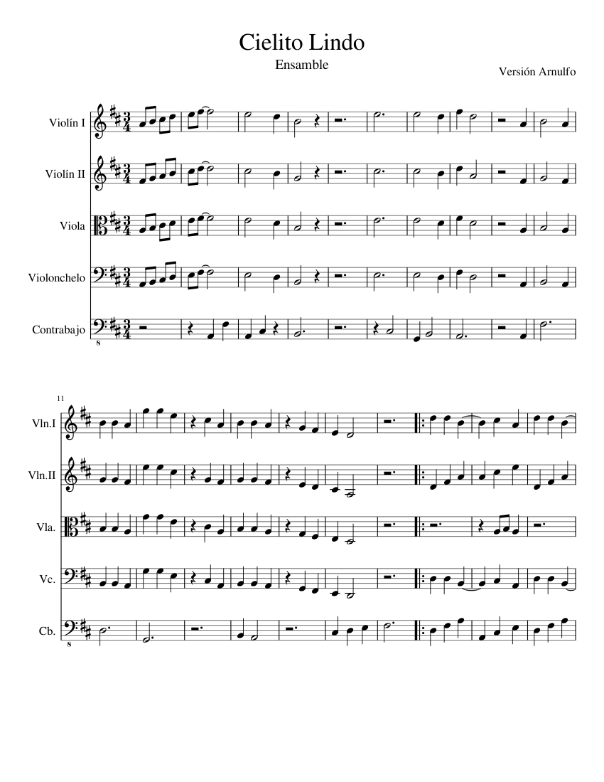 Cielito Lindo sheet music for Violin, Viola, Cello, Contrabass download free in PDF or MIDI