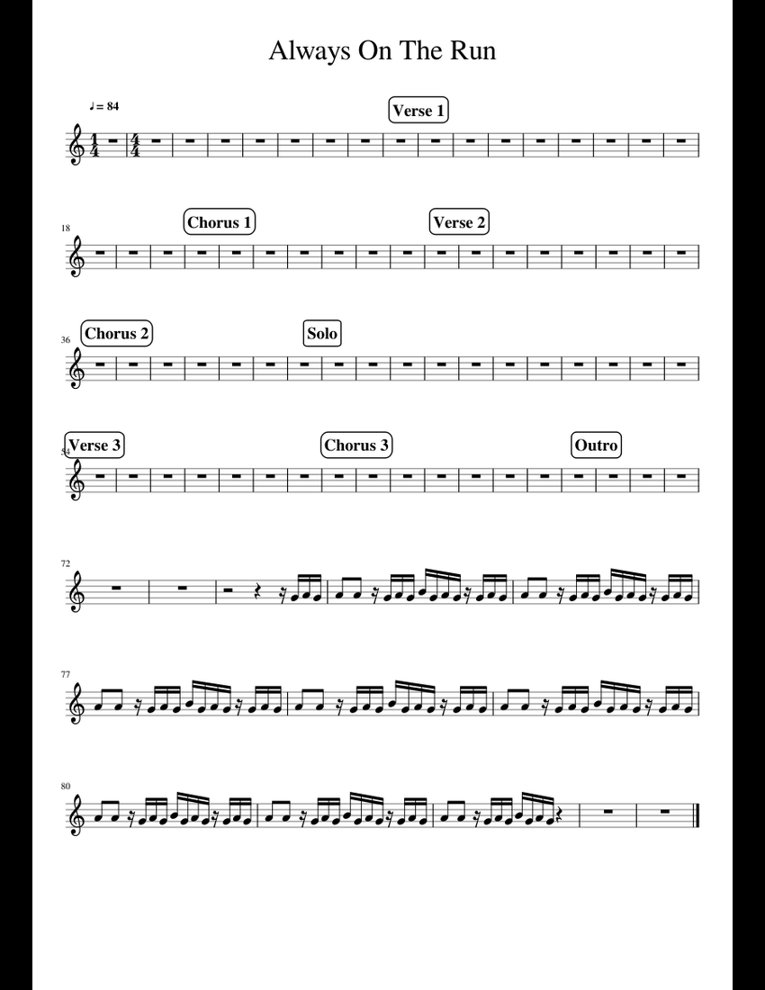 Always On The Run - Lenny Kravitz sheet music for Tuba download free in PDF or MIDI