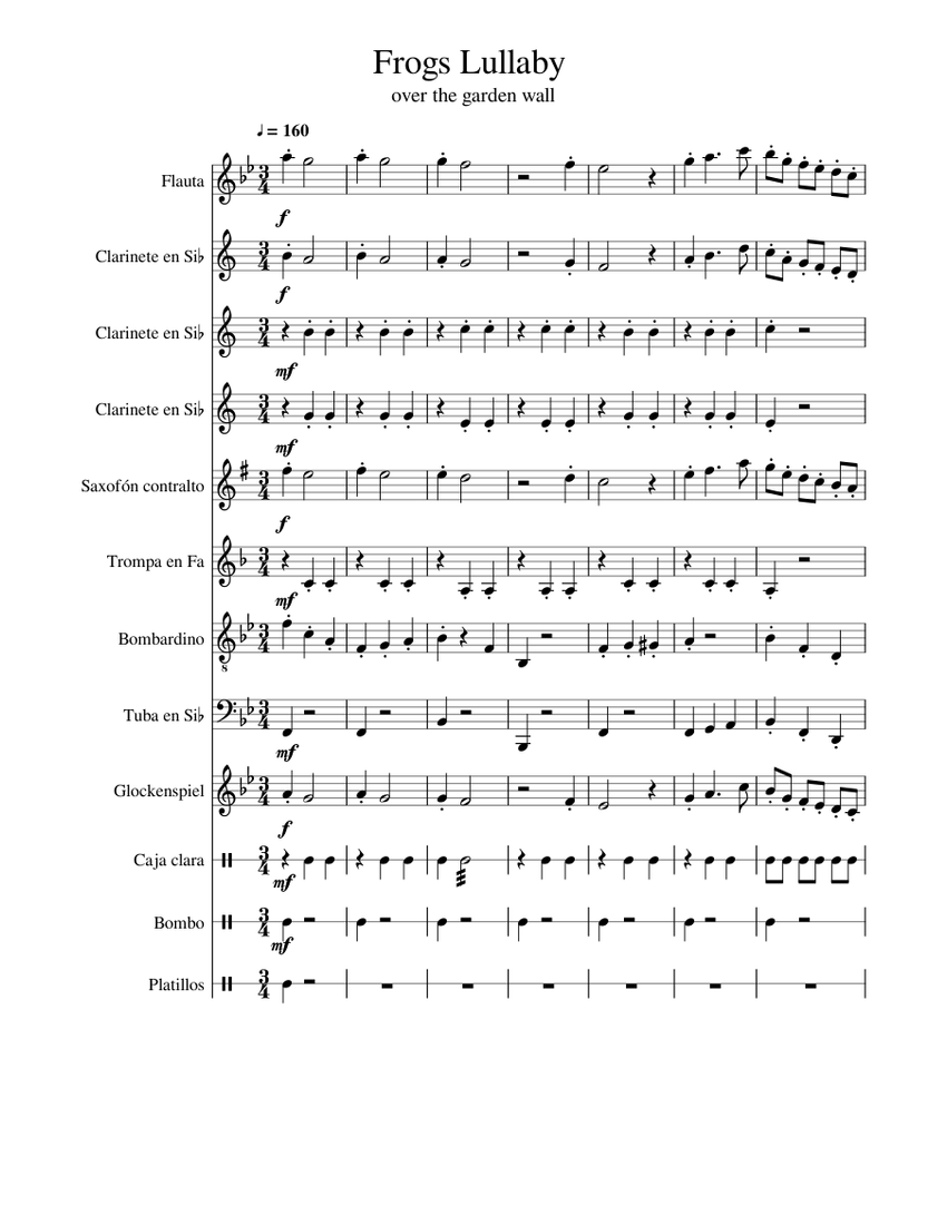 Frogs Lullaby band Sheet music for Flute, Clarinet (In B Flat ...