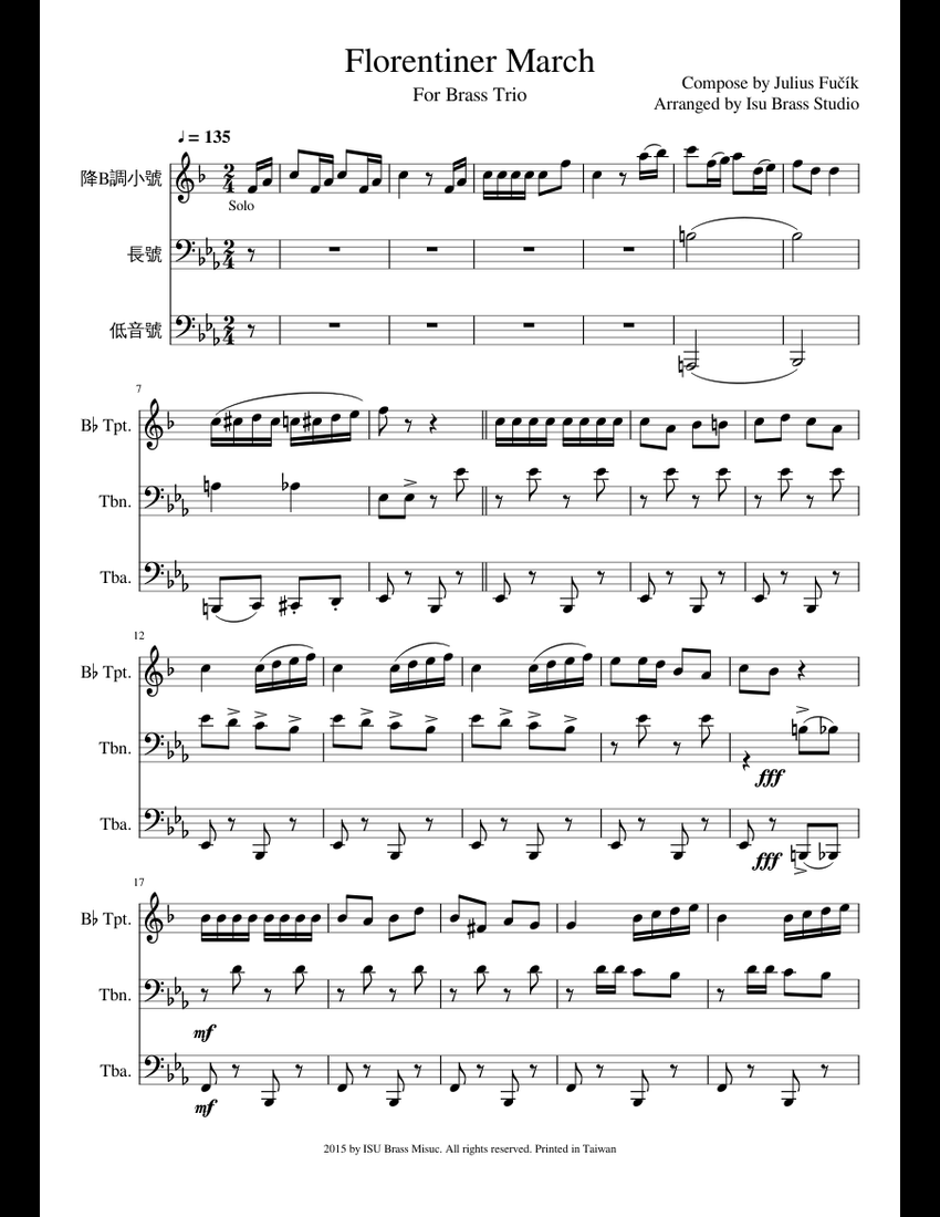 Florentiner March for Brass Trio sheet music for Trumpet, Trombone ...