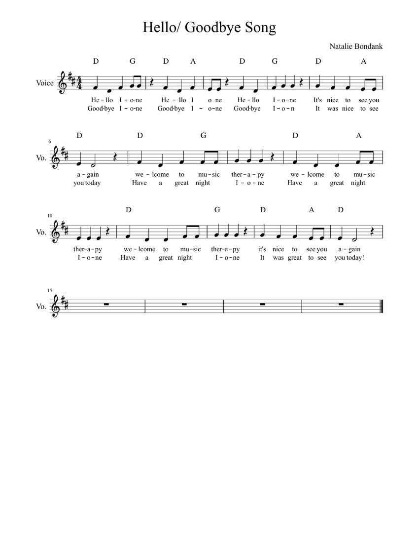 Hello/ Goodbye Song Sheet music for Voice (Other) (Solo) | Musescore.com