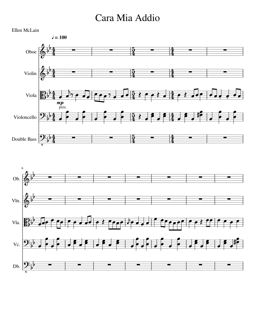 Cara Mia Addio (Turret Orchestra) Sheet music for Violin, Oboe, Viola, Cello | Download free in ...