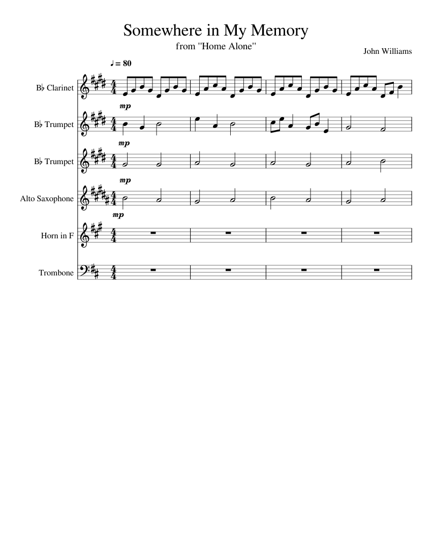 Somewhere in My Memory Sheet music for Clarinet, Trumpet, Alto ...